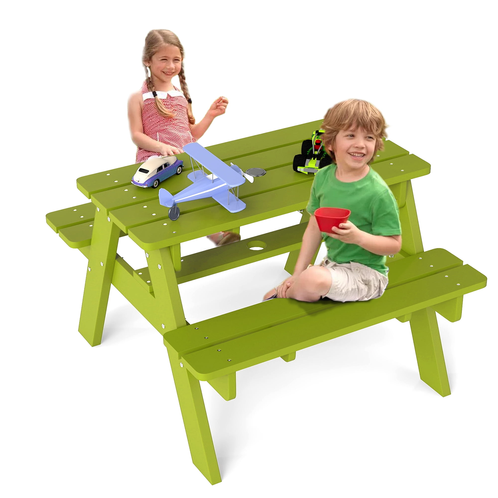 FOOWIN Kids Picnic Table, HDPE All Weather Outdoor Picnic Table and ...