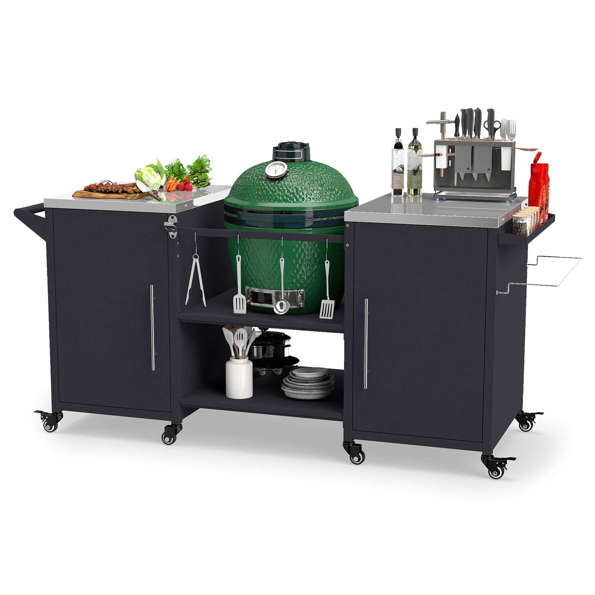 FOOWIN Outdoor Grill Table for Big Green Egg，Heavy-Duty Metal Grill ...