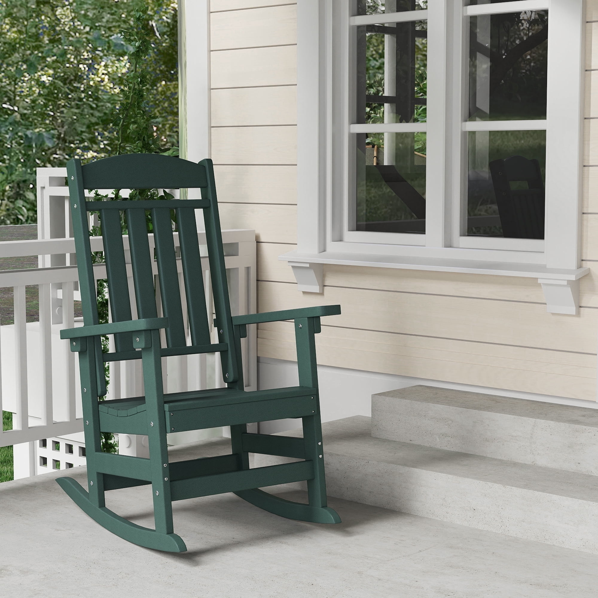 FOOWIN Patio Slat Rocking Chair, HDPE Plastic Weather Resistant Porch ...