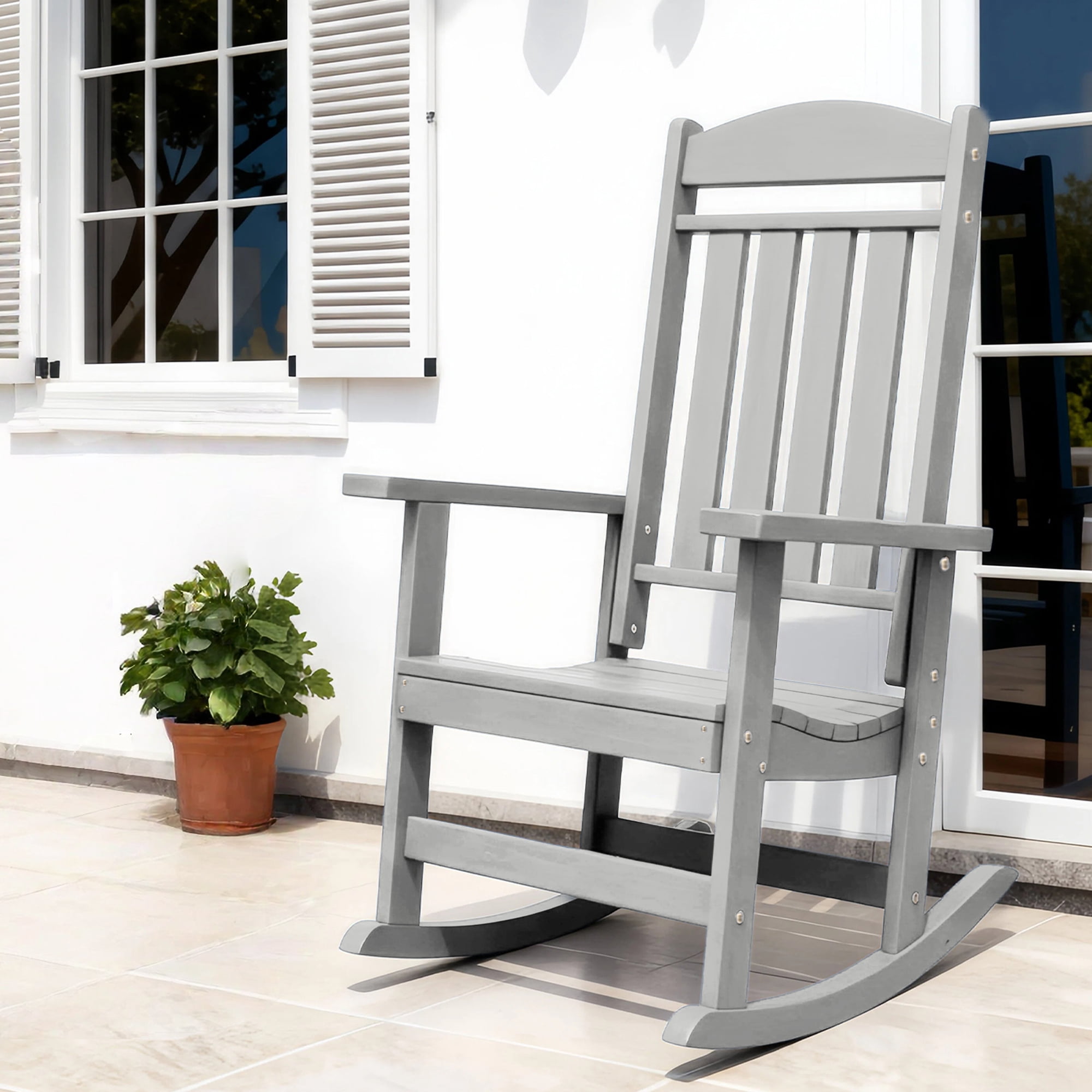 FOOWIN Patio Slat Rocking Chair, HDPE Plastic Weather Resistant Porch ...