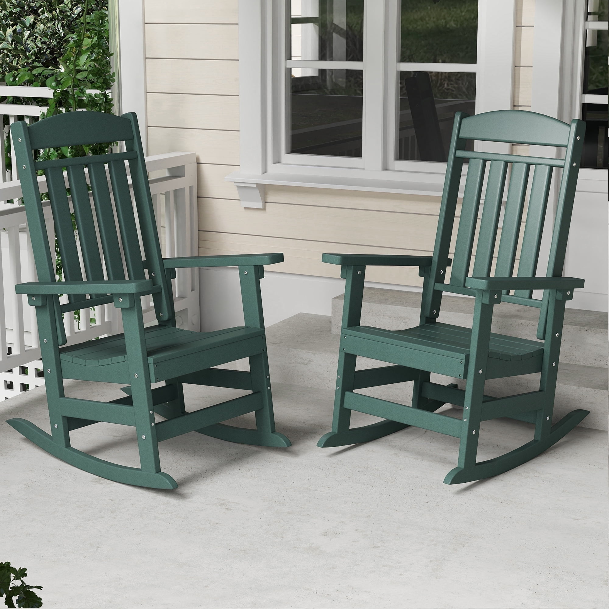 FOOWIN Patio Slat Rocking Chair Set of 2, HDPE Plastic Weather ...