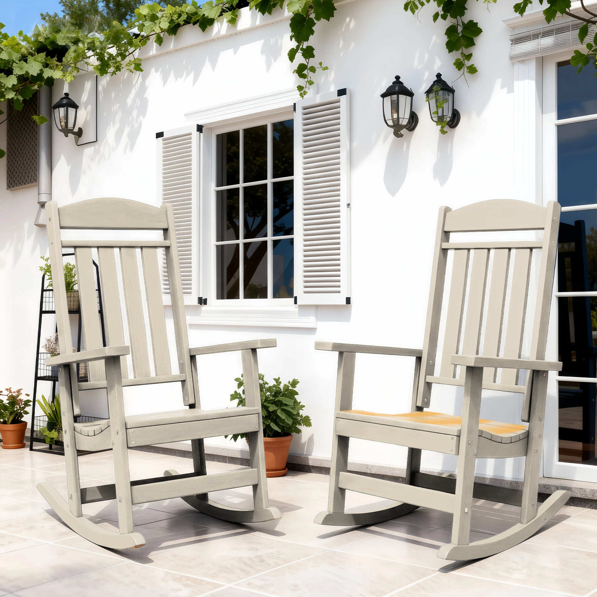 FOOWIN Patio Slat Rocking Chair Set of 2, HDPE Plastic Weather ...