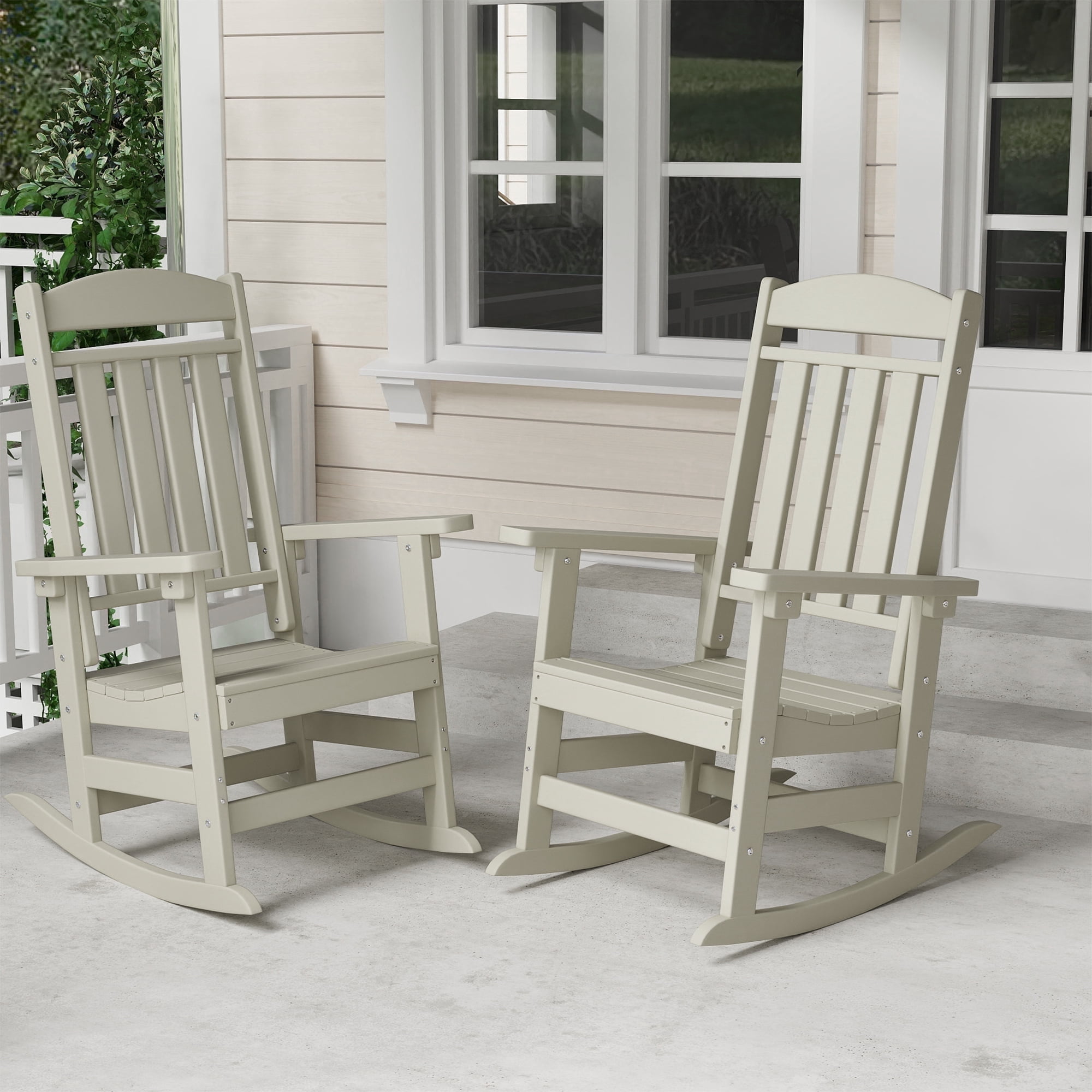 FOOWIN Patio Slat Rocking Chair Set of 2, HDPE Plastic Weather ...