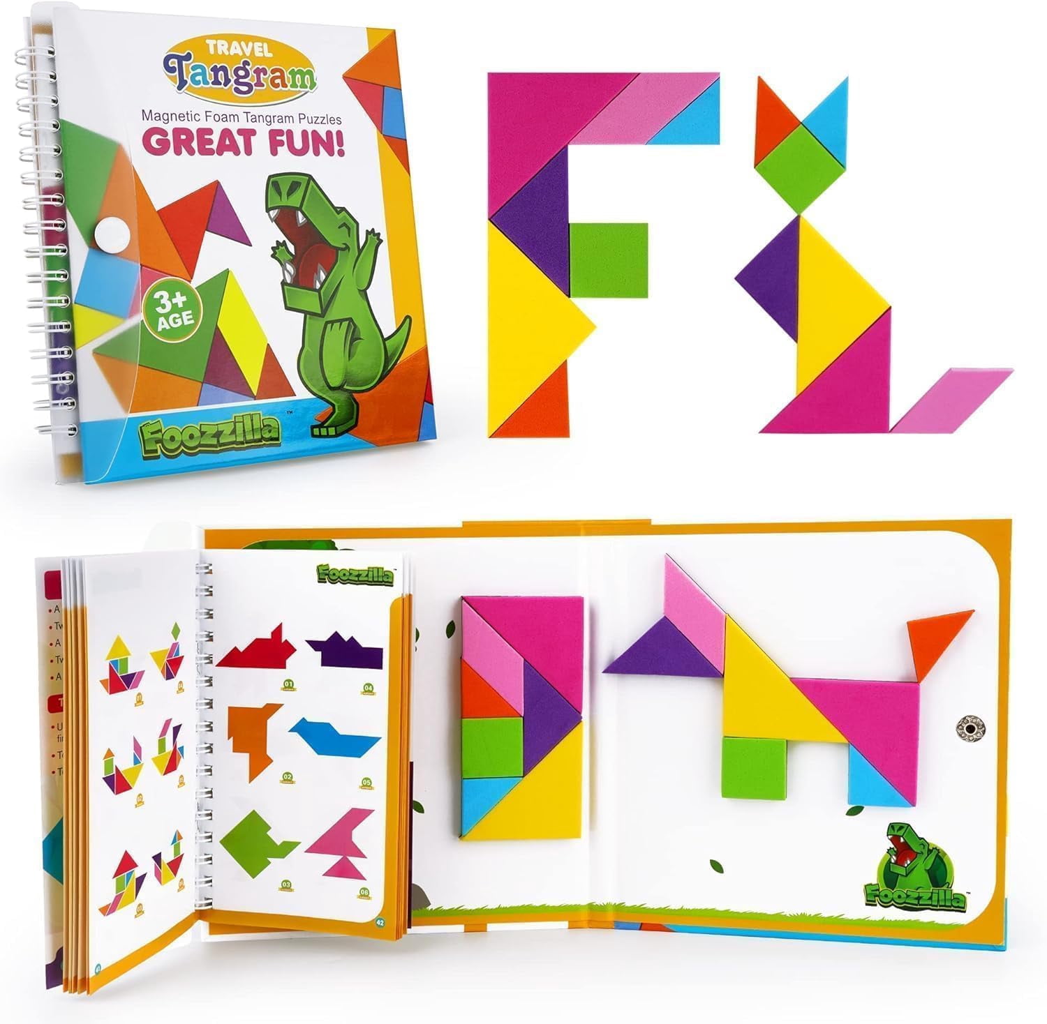 FOOZZILLA Magnetic Tangram Puzzle STF9 Set - 2 Sets of Magnetic Pattern ...