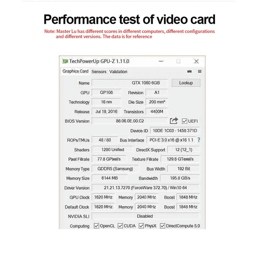 FOR 1 PCS GTX1060 6GB GDDR5 Graphics Card 6 Pin PCI-E 3.0 16X HD+DP ...