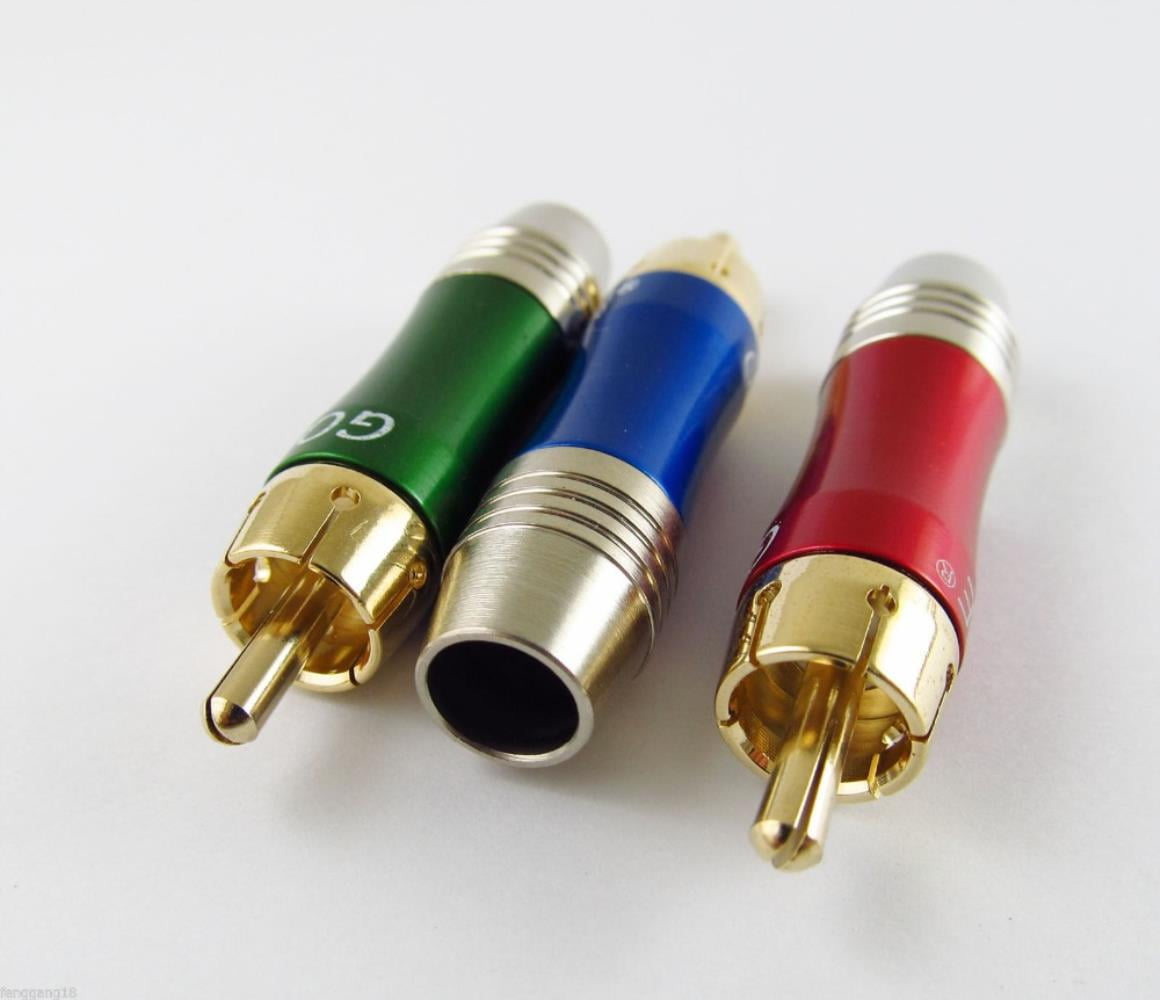 FOR 10 Sets RGB RCA Male Plug Copper A/V Audio Video Cable Connector ...