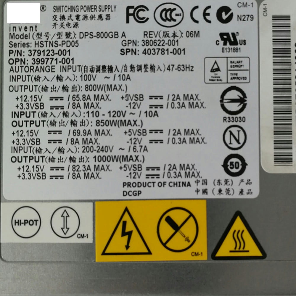 FOR 1000W Switching Power Supply DPS-800GB A 379123-001 403781-001 for ...