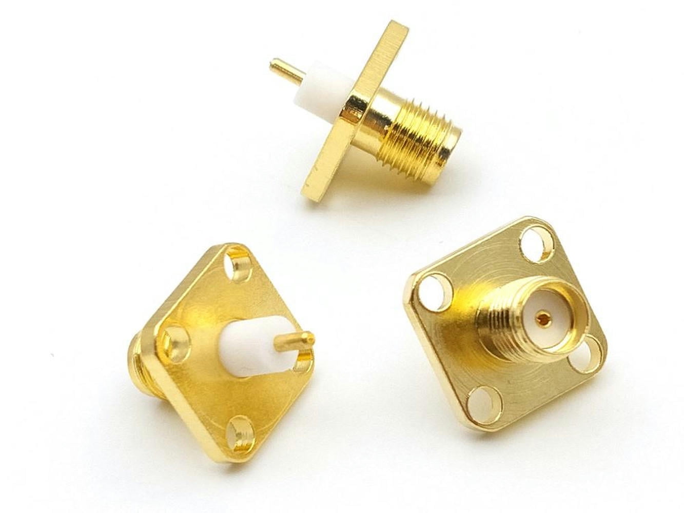 FOR 100Pcs Gold SMA (SMA-KFD4) female PTFE with 4 holes flange solder connector - Walmart.com
