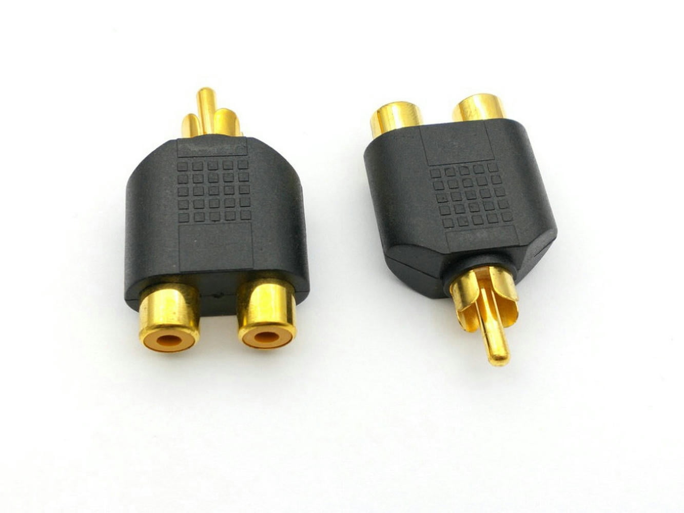 FOR 100pcs Gold Plated RCA Audio Y Splitter Plug 1 Male to 2 Female - Walmart.com