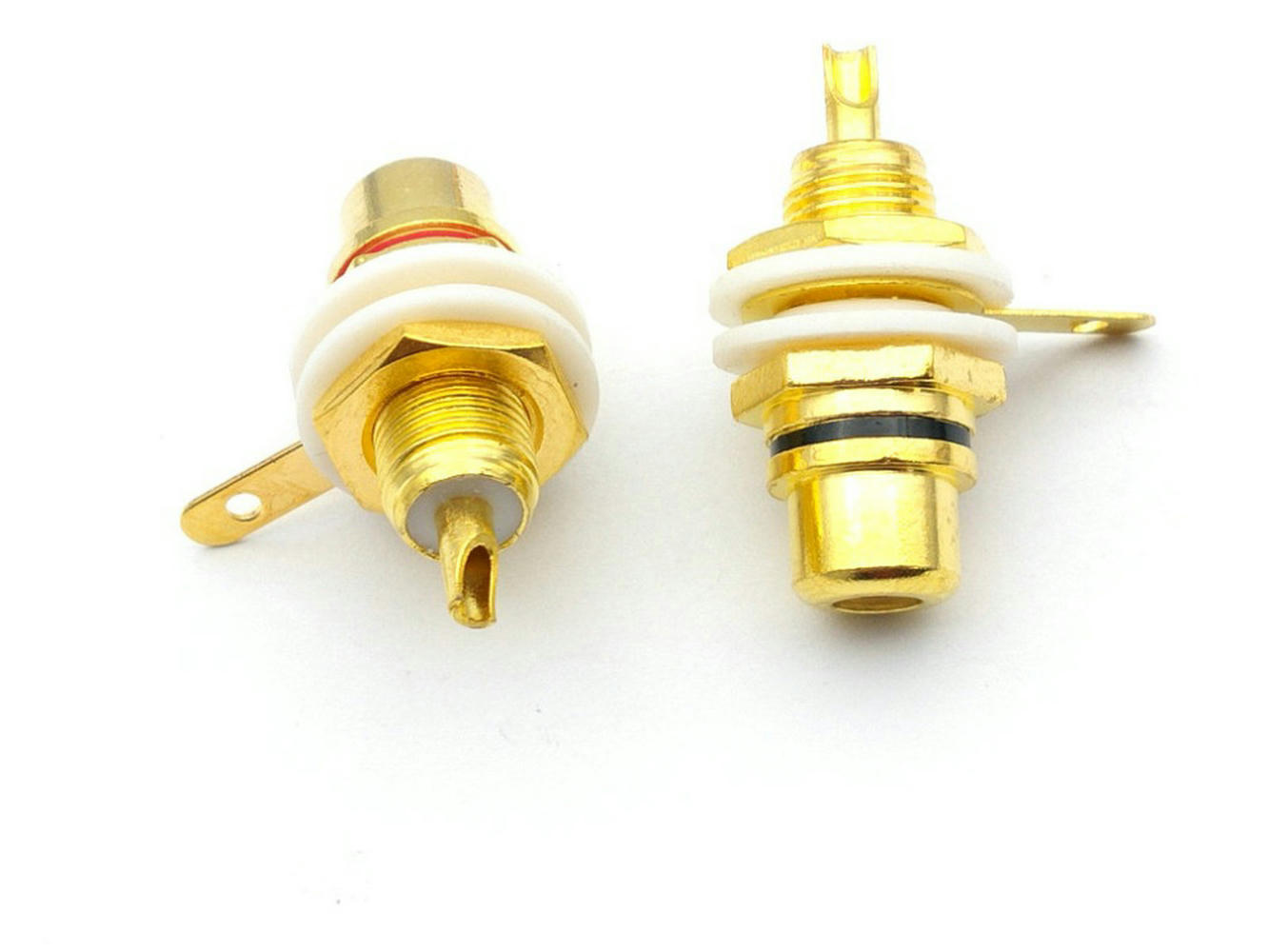 FOR 100pcs Gold Plated RCA Female Jack Panel Mount Chassis Socket Red ...