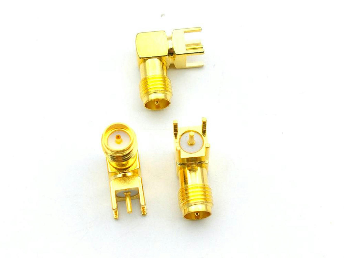 FOR 100pcs Gold RP-SMA female plug center right angle solder PCB mount ...