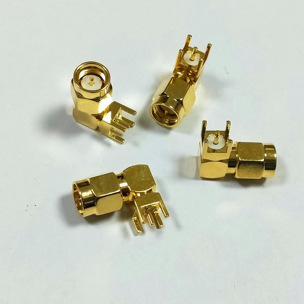 FOR 100pcs RF SMA Male Plug Right Angle Thru Hole PCB Mount Solder ...