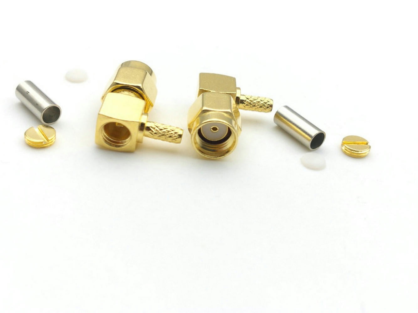 FOR 100pcs RP-SMA Male Female Pin Center Right Angle Crimp RG174 RG316 LMR100 RF Connector ...