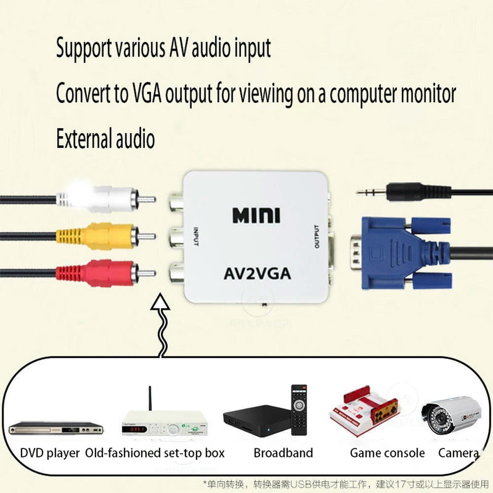 FOR 1080P Mini Video Convertor RCA AV to VGA Video Converter Conversor ...