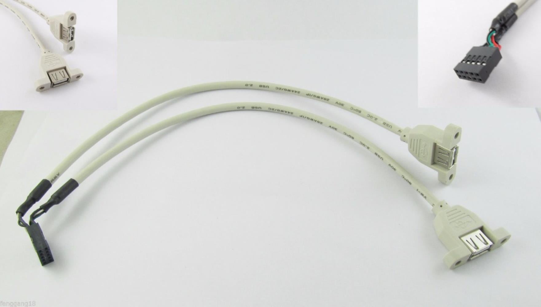 FOR 10pcs 2 Port USB 2.0 Female Y Mainboard Panel Mount 9 PIN Adapter ...