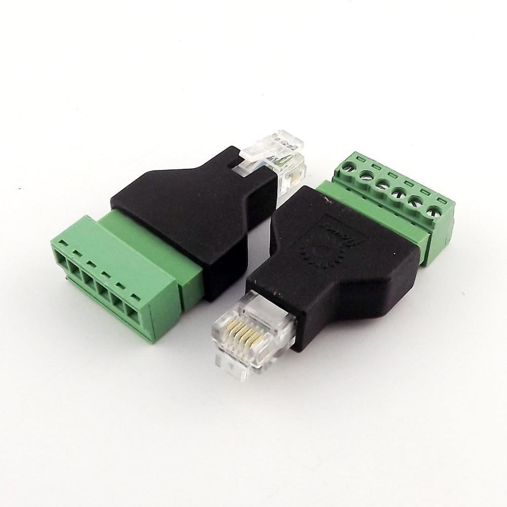 FOR 10pcs Ethernet RJ12 6P6C Male to Screw Terminal 6 Pin Splitter CCTV Adapter Connector ...