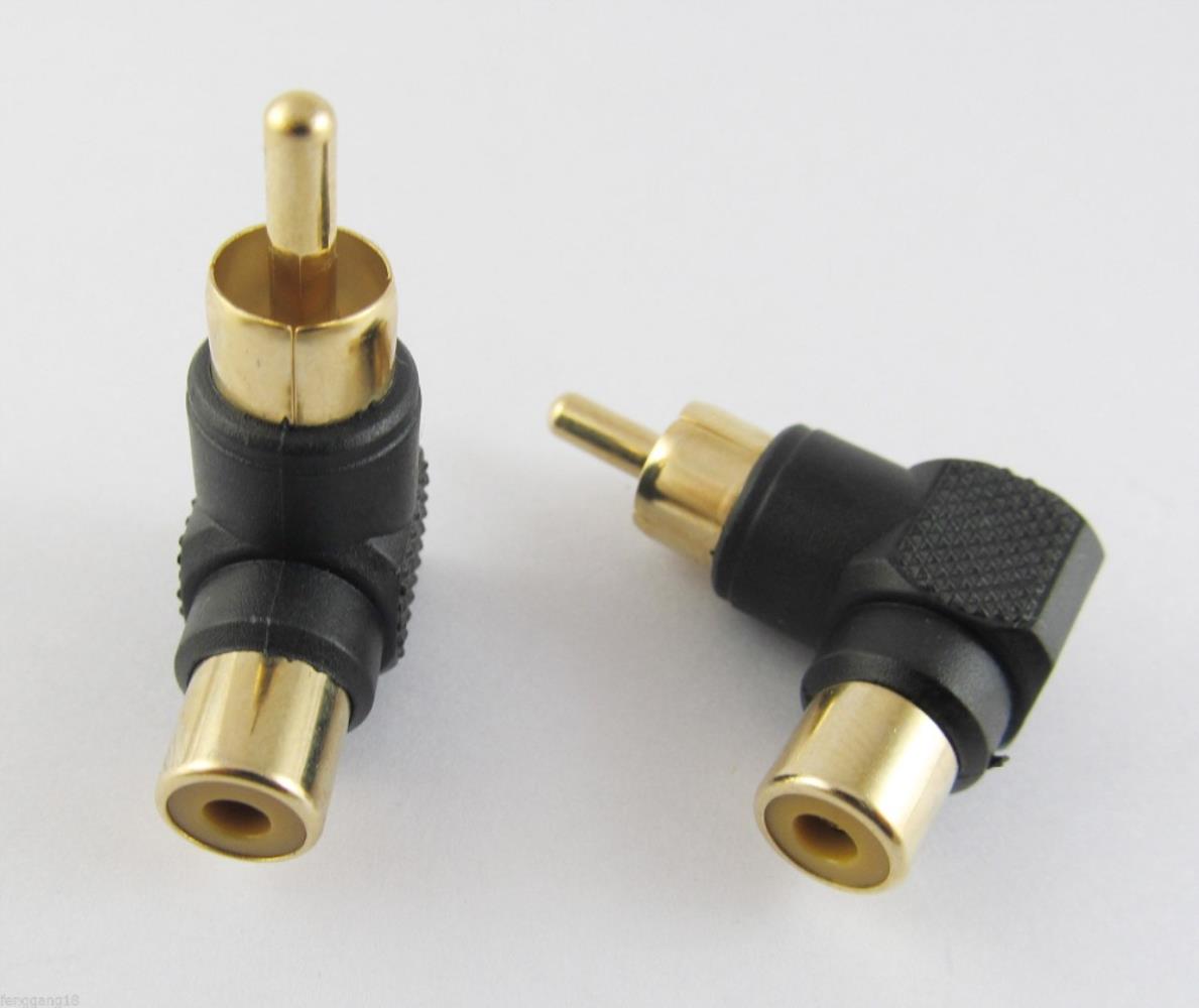 FOR 10pcs Red/Black Gold Plated RCA Male Plug to RCA Female Jack Right Angle AV Audio Adapter ...