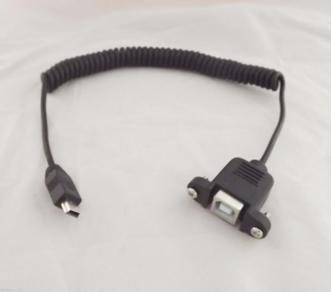 FOR 10pcs USB 2.0 B Female Panel Mount To Mini USB 5 Pin Male Coiled ...