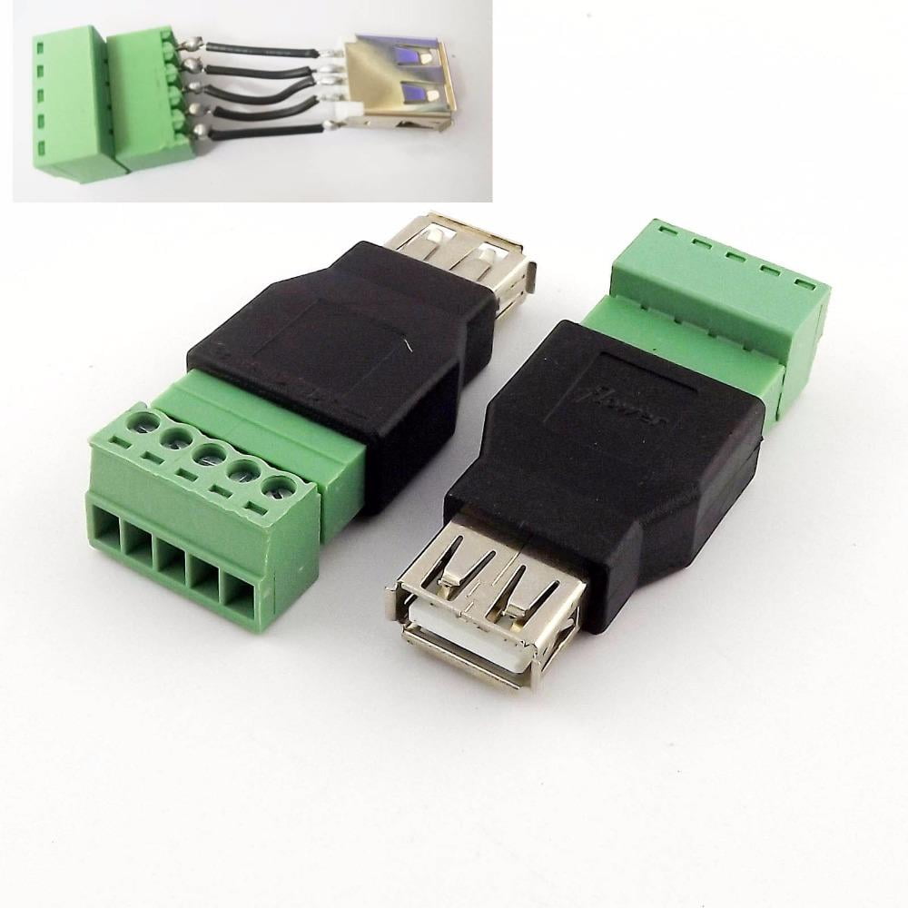 FOR 10pcs USB 2.0 Type A Female to 5 Pin Screw with Shield Terminal ...