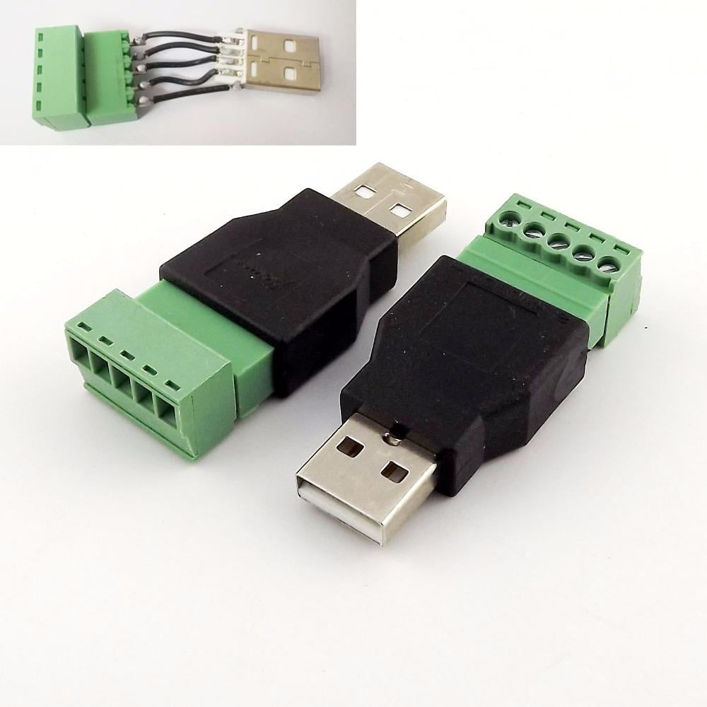 FOR 10pcs USB 2.0 Type A Male to 5 Pin Screw with Shield Terminal Plug ...