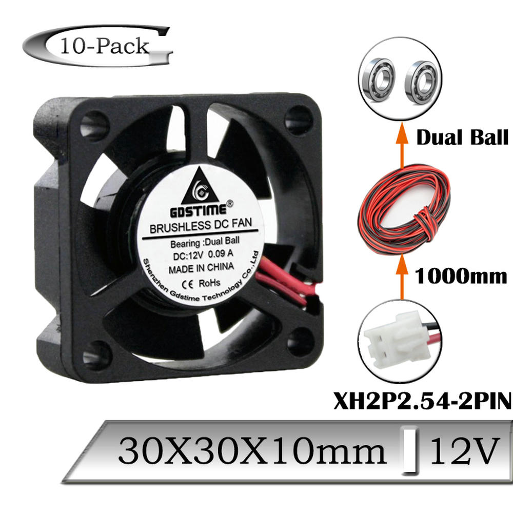 FOR 10pcs/lot DC 12V 30x30x10mm 30mm Mini Brushless DC Axial Dual Ball ...