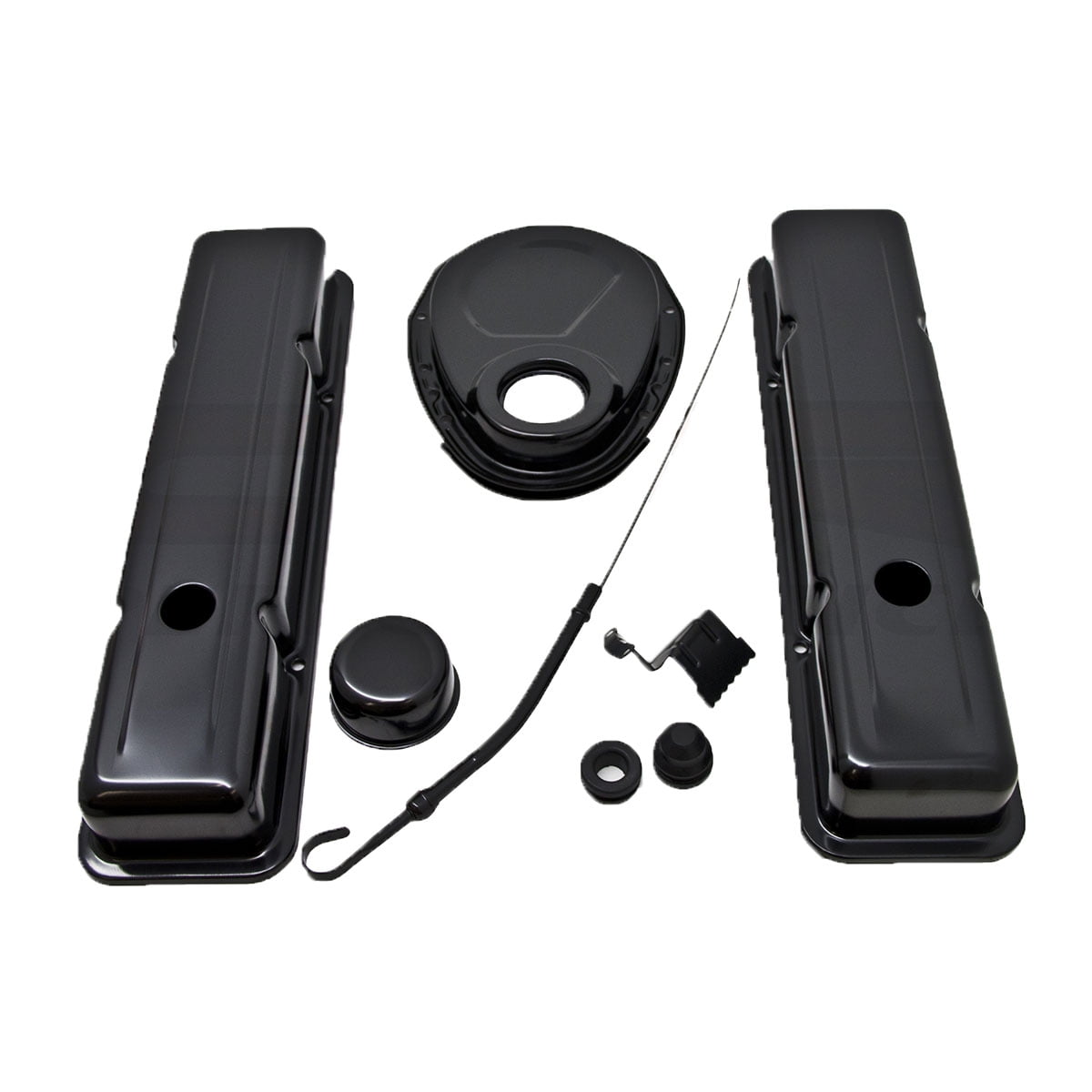 FOR 1958-1986 CHEVY SMALL BLOCK BLACK STEEL SHORT ENGINE DRESS UP KIT ...
