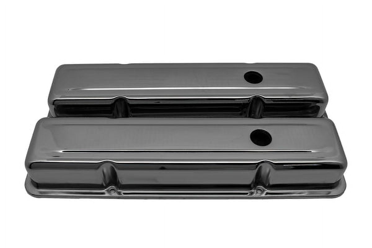FOR 1958-1986 CHEVY SMALL BLOCK SHORT STEEL VALVE COVERS BLACK CHROME ...