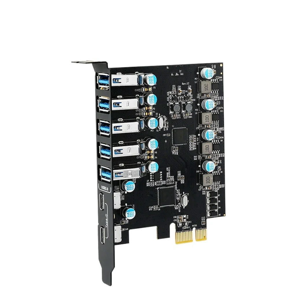 FOR 1PC PCIE Five-port USB 3.0 + Two-port Type-C Adapter Card PCI-E To ...