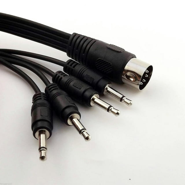 FOR 1pc Black MIDI DIN 5Pin Male Plug to 4x3.5mm 1/8 Jack Mono AUX ...