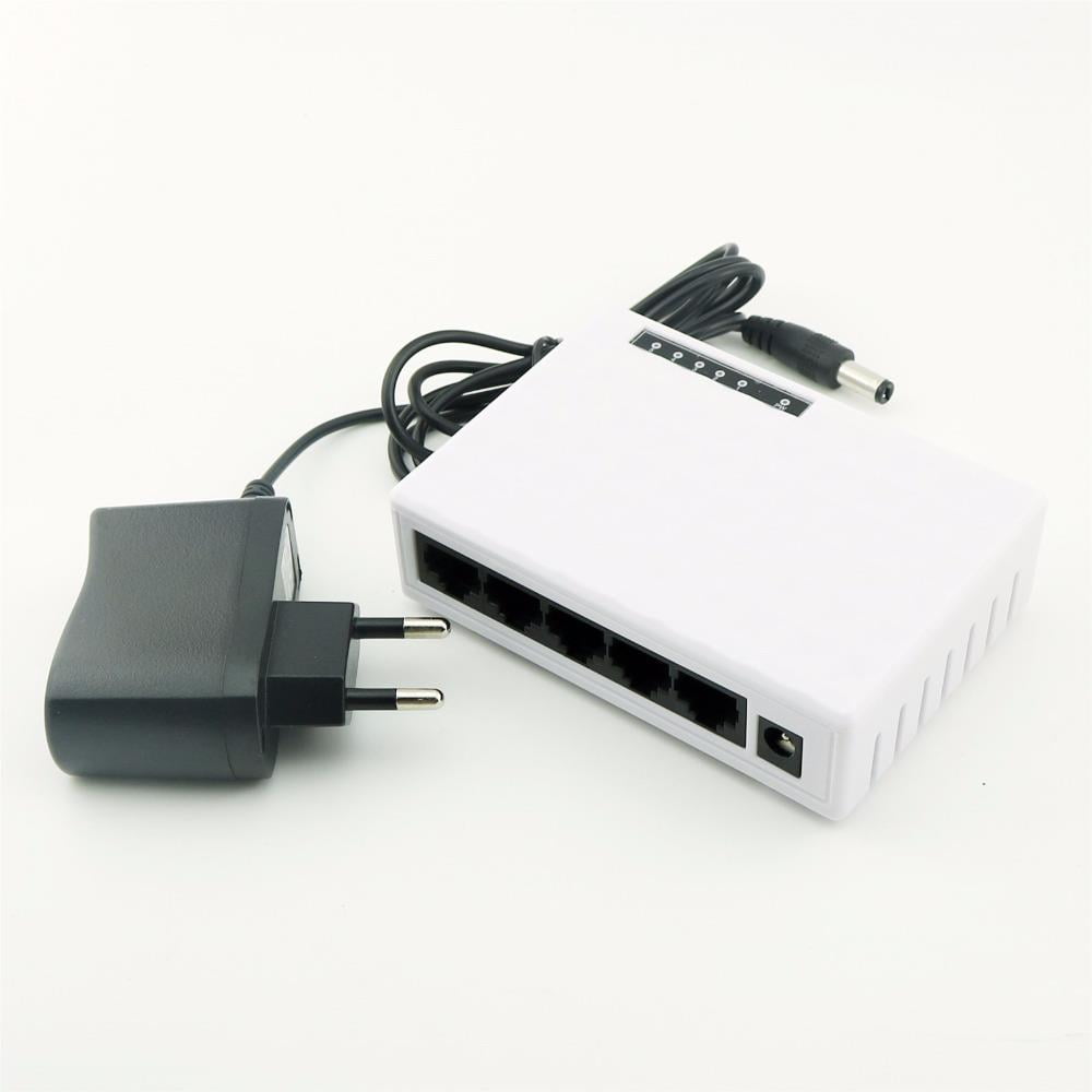 FOR 1pcs White/Black Mini 5 Ports Fast RJ45 10/100Mbps Base Gigabit LAN ...