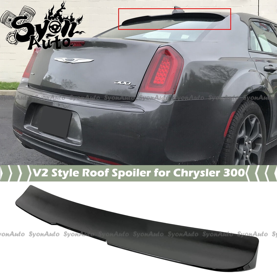 FOR 2011-2023 CHRYSLER 300 300S 300C SRT V STYLE GLOSSY BLACK REAR ROOF ...