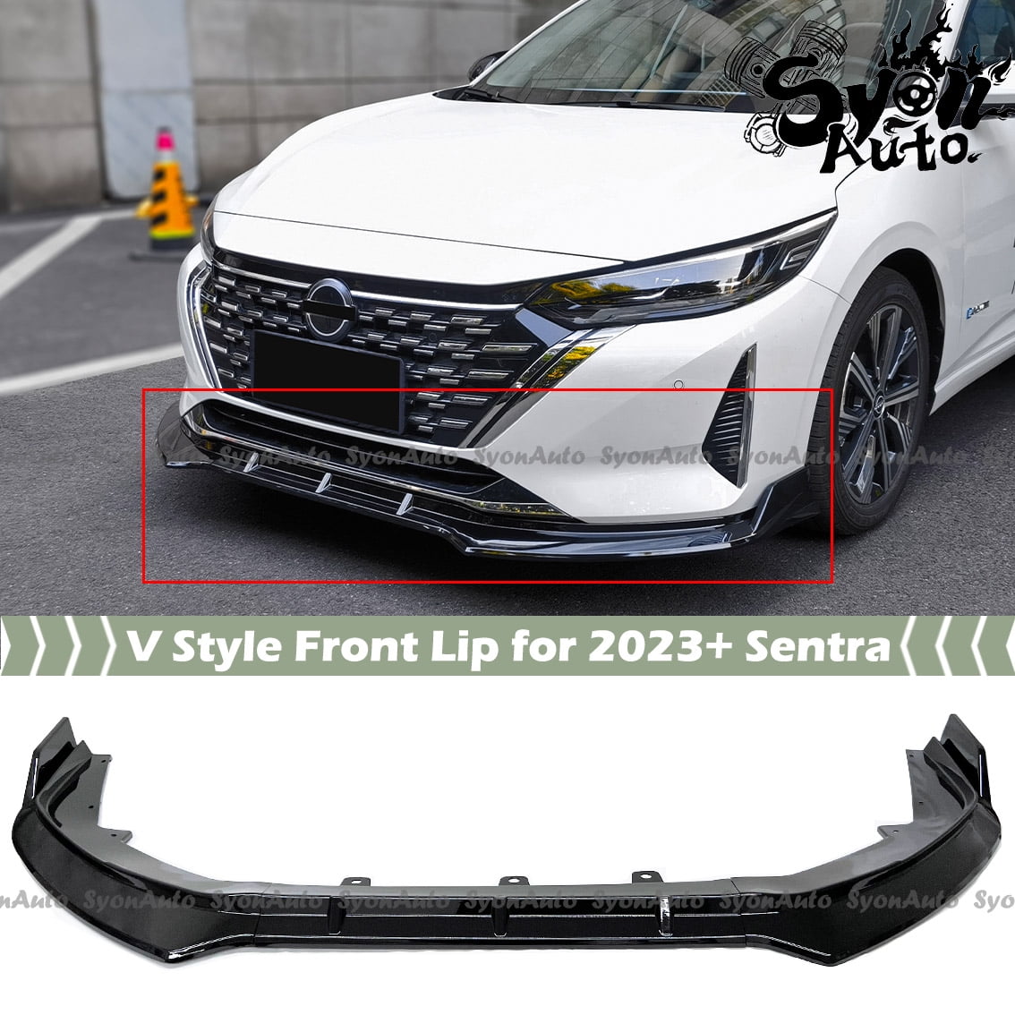 FOR 2024+ NISSAN SENTRA GLOSSY BLACK V STYLE 3 PCS FRONT BUMPER LIP ...