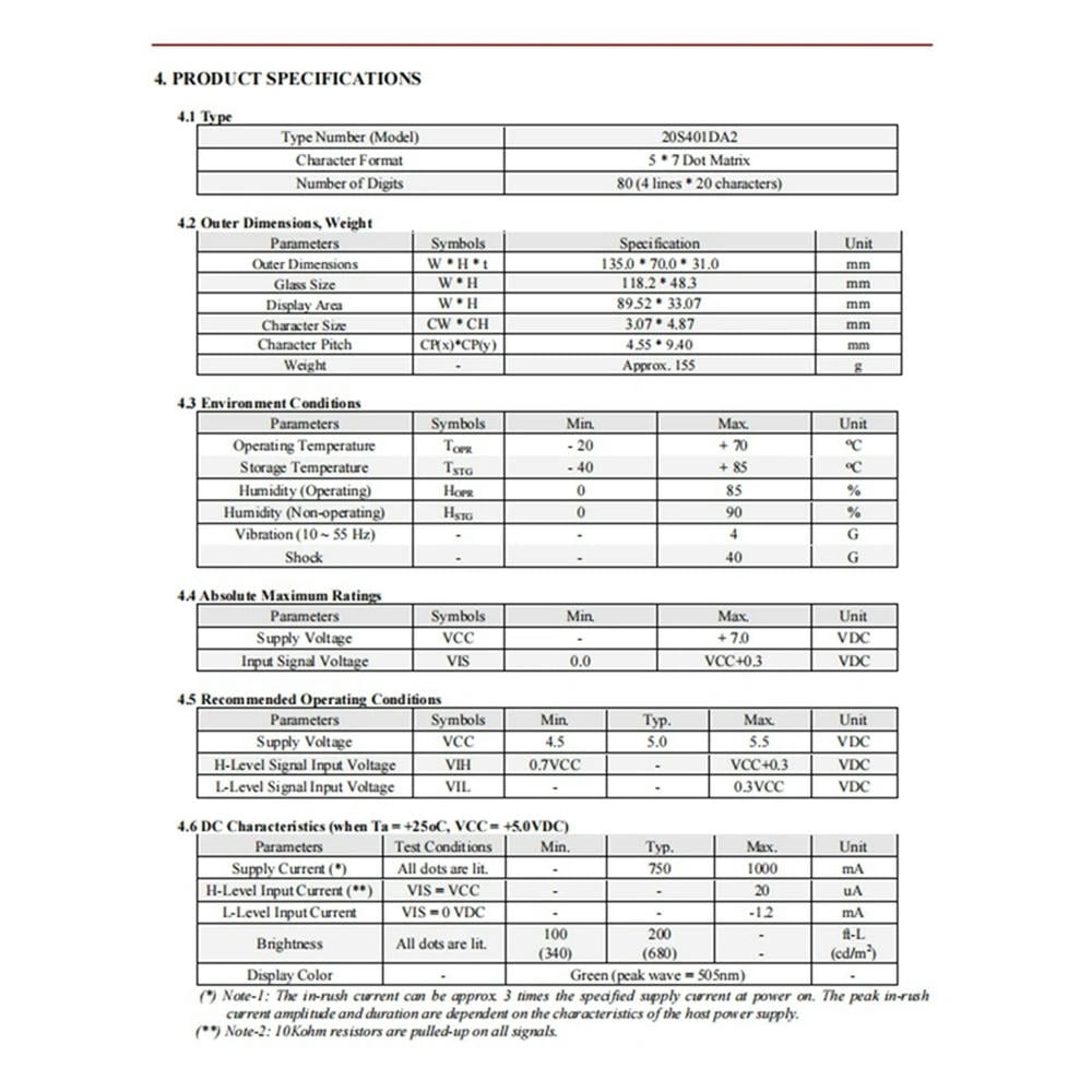FOR 20X4 Dot Matrix Characters VFD Display Module Compatible With For ...