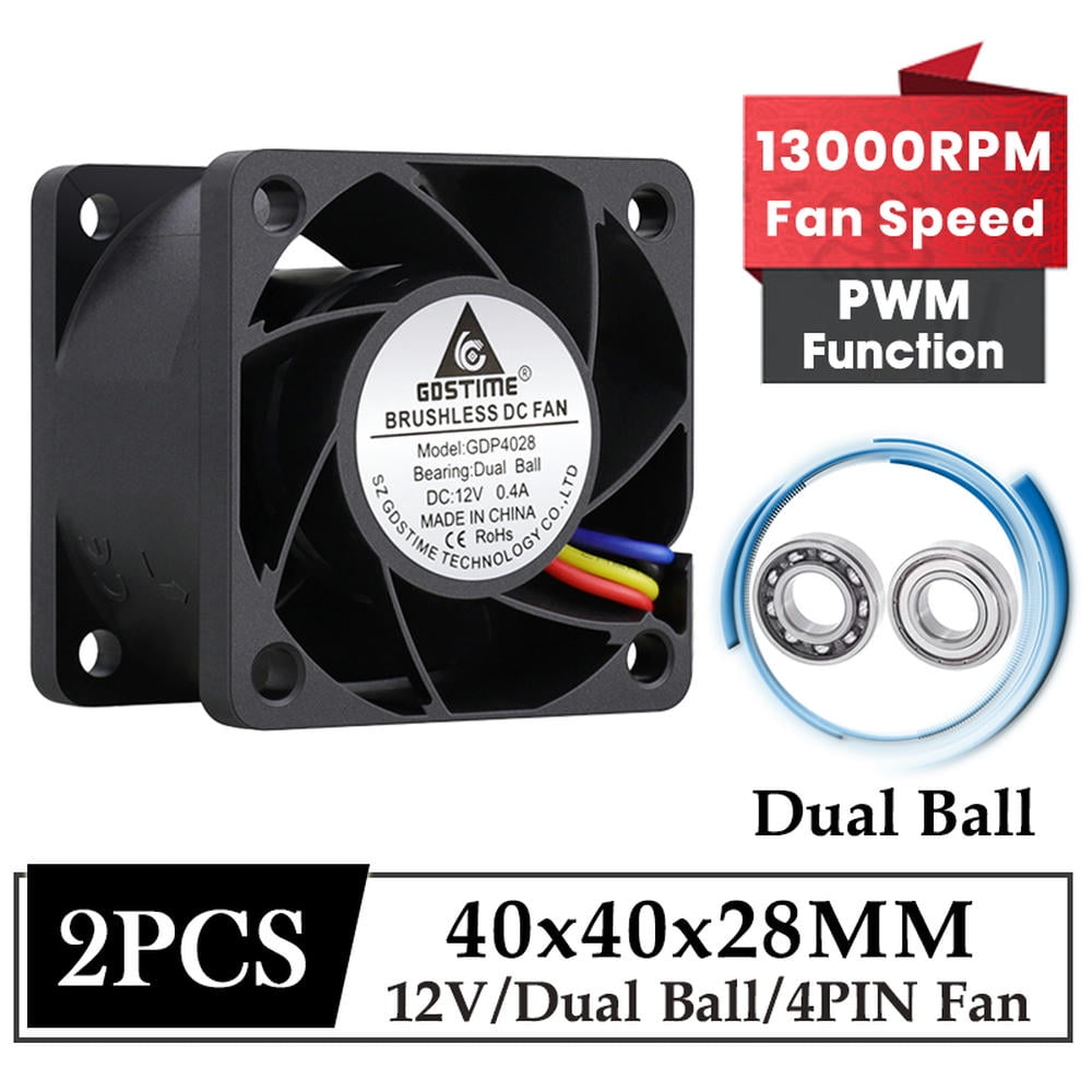 FOR 2Pcs DC 12V 40MM Powerful Fan 40x28MM Dual Ball Bearing High-speed ...