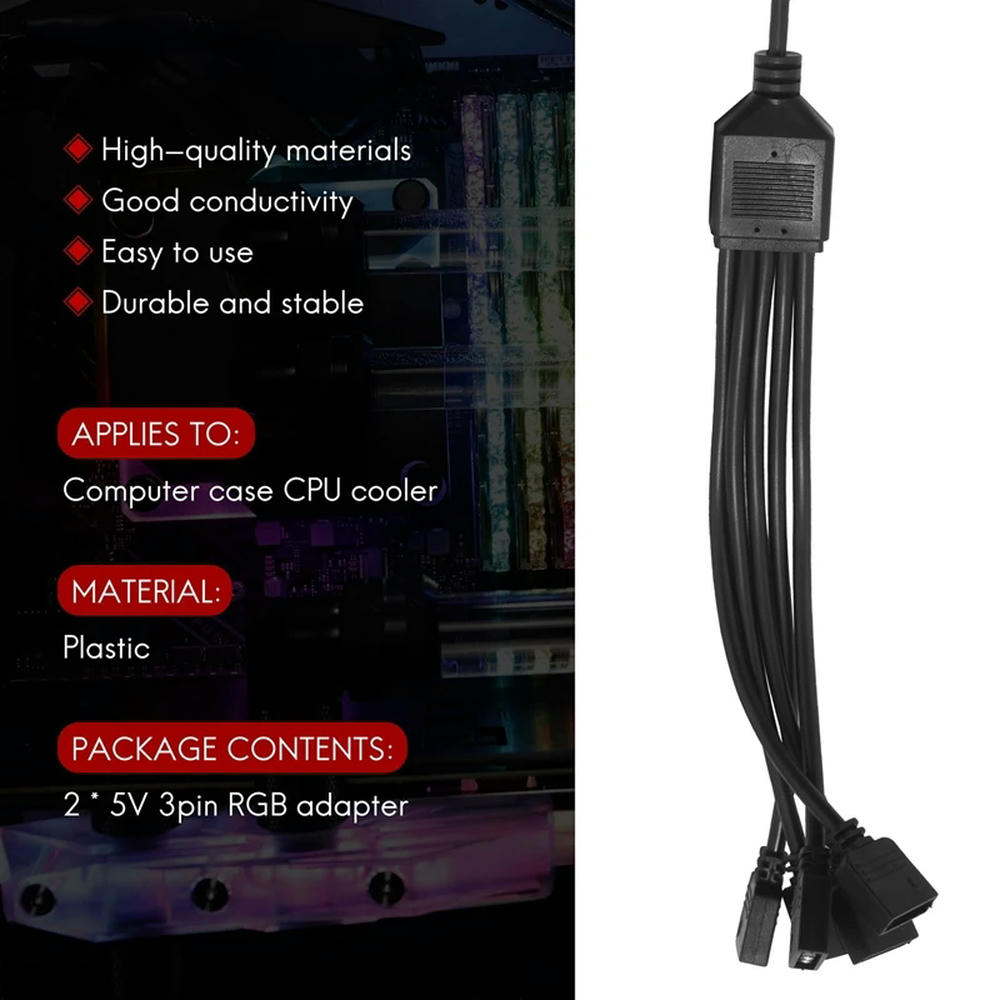 FOR 2Pcs Fan Splitter Adapter Cable Motherboard Extension 5V 3 Pin Fan ...