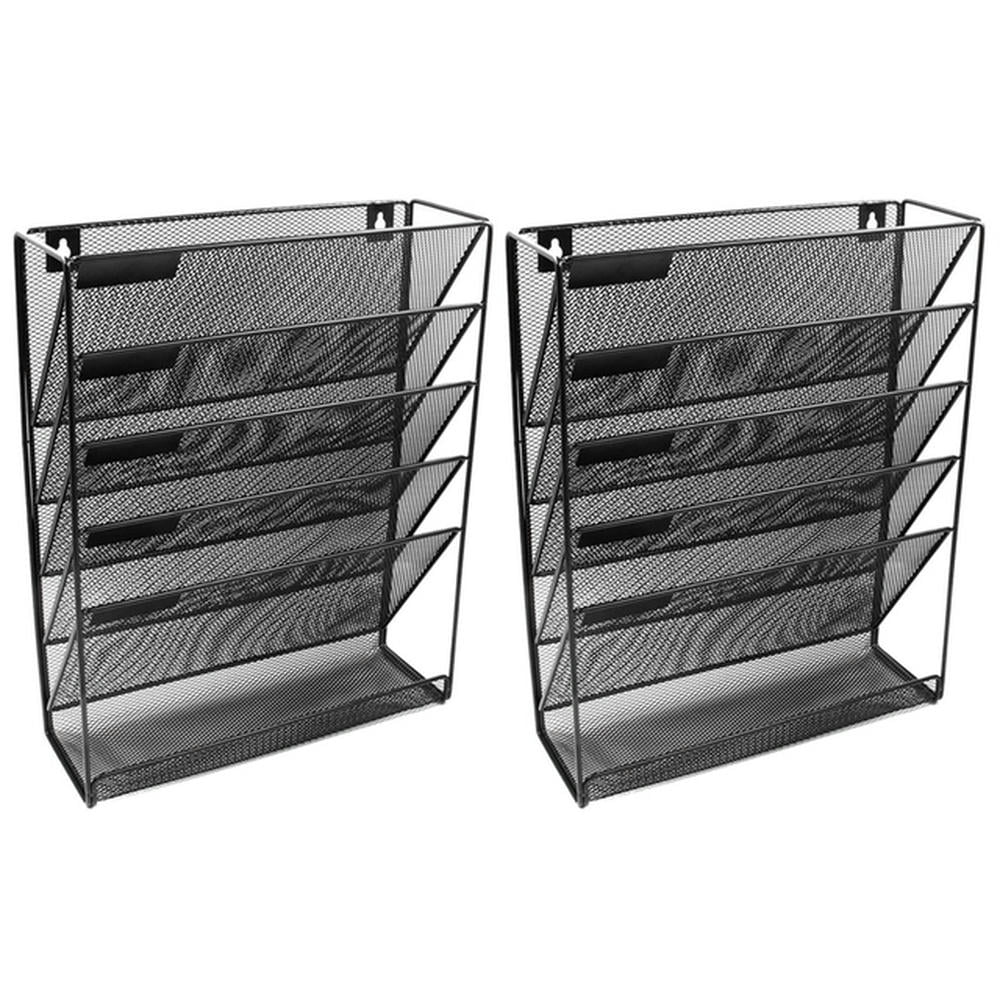 FOR 2X Metal Mesh Wall-Mounted Magazine File Rack Office Desk 5 Layer ...
