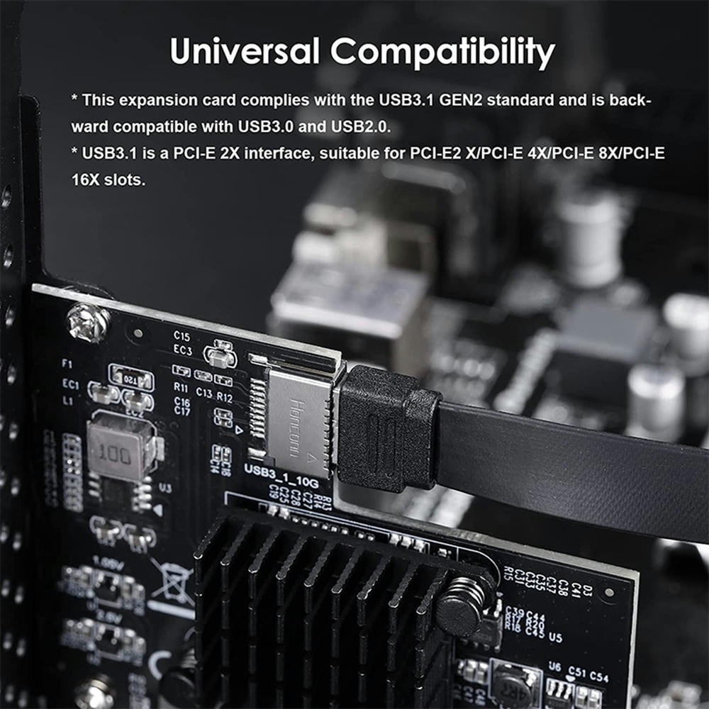 FOR 2X PCI-E 2X To USB3.1 A-Key Gen2 Front Type-E Expansion Card,10Gbps ...
