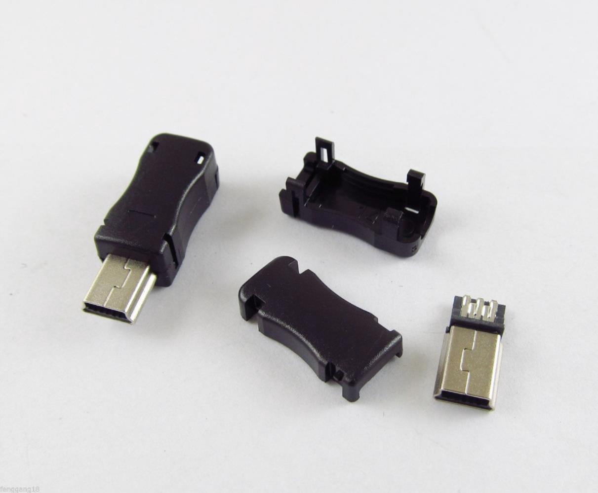 FOR 2pcs Black Mini USB 5 Pin Male Plug Socket Connector with Plastic ...