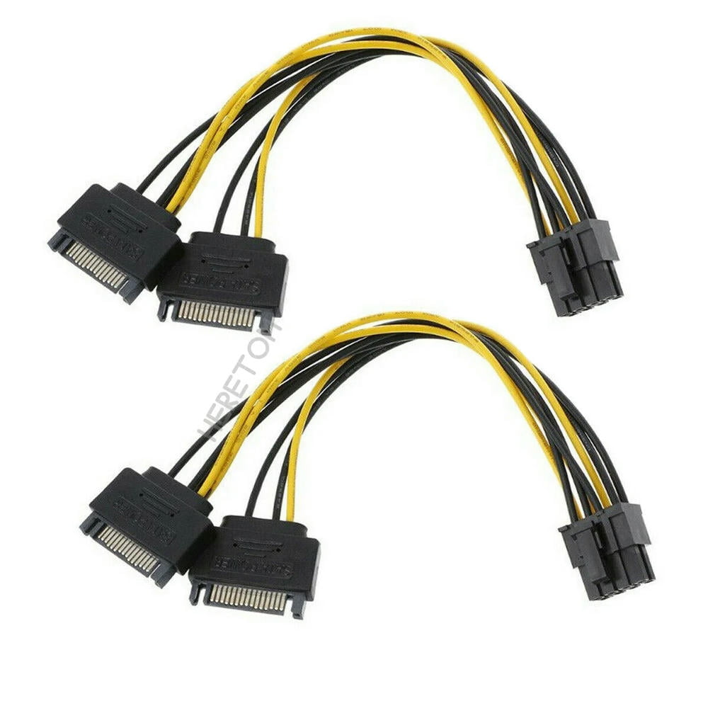 FOR 2pcs Dual 15Pin Male Cable To (6+2) 8Pin Male PCIE PCI Express ...