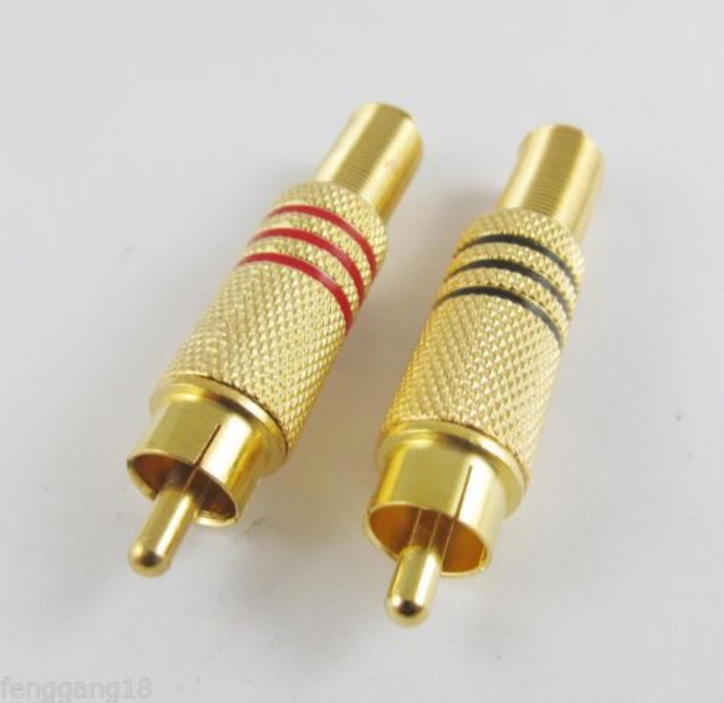 FOR 2pcs Gold Plated RCA Male Plug Audio Cable Connector Metal Spring Red + Black - Walmart.com