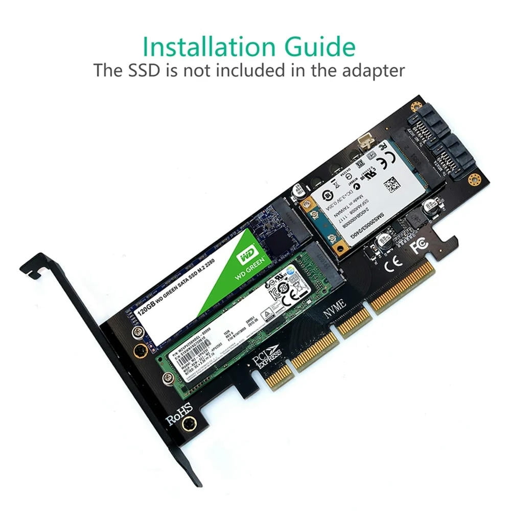 FOR 3 In 1 Msata And M.2 NVME SATA SSD To PCI-E 4X And SATA3 Adapter ...