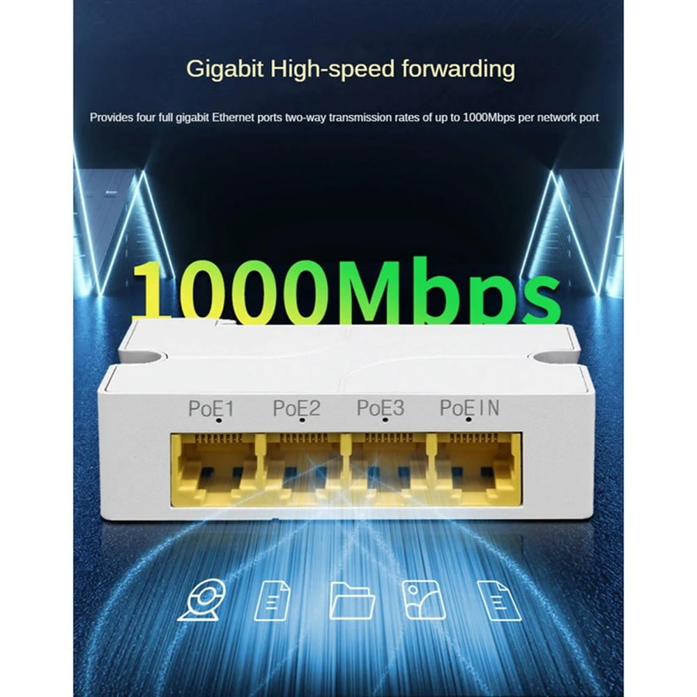 FOR 4Port Gigabit POE Ext 1000M 1 To 3 Network Switch Repeater IEEE802 ...