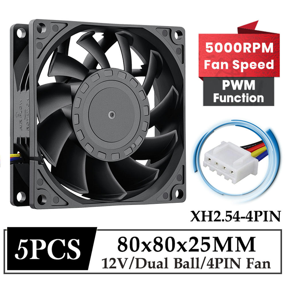 FOR 5Pcs 8025 PC Computer CPU Booster Fan DC 12V 80MM High Speed Cooler ...