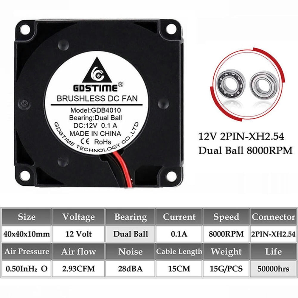 FOR 5Pcs DC 12V 40x40x10MM Dual Ball Cooling Fan 40MM Mini Radial Turbo ...