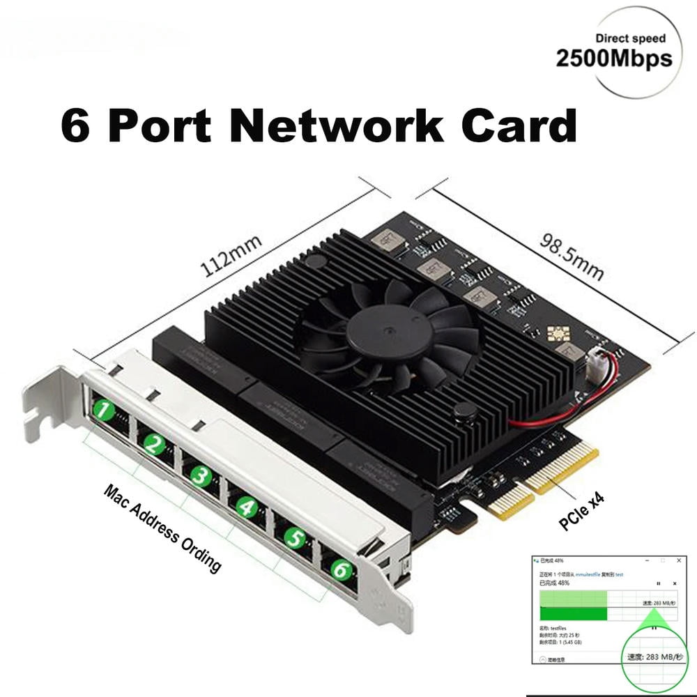 FOR 6 Ports PCIe 2.5 Network Card RJ45 2500Mbps NIC 8125b for 2.5G ...
