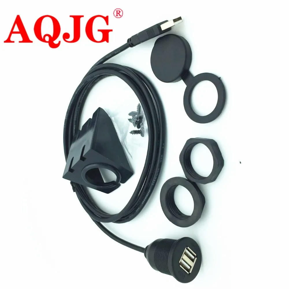 FOR A2 Ports Dual USB 2.0 Extension AUX Flush Mount Car Mount Extension ...