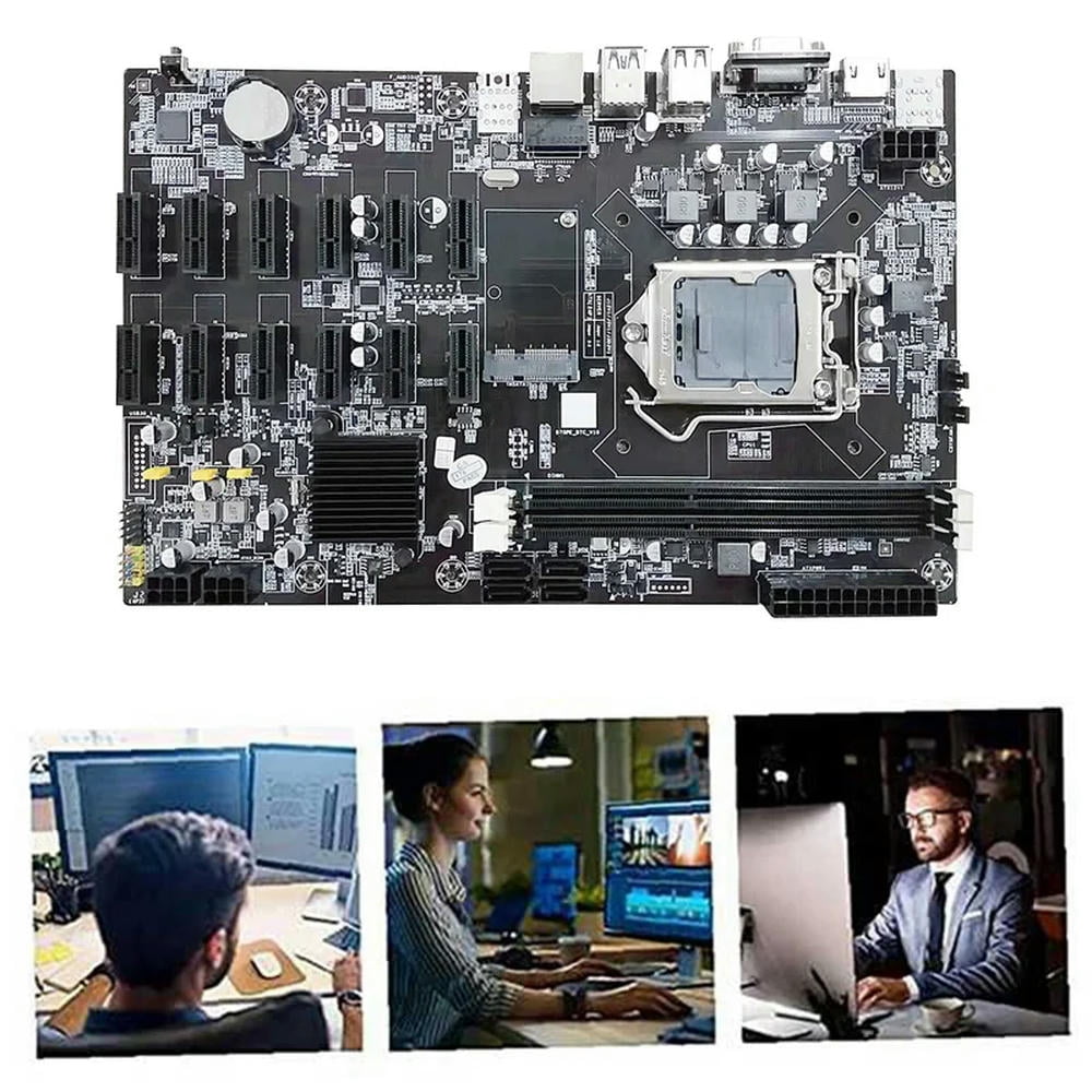 FOR B75 12 PCIE ETH Mining Motherboard+CPU+4PIN IDE To SATA Cable+SATA Cable+Switch Cable ...
