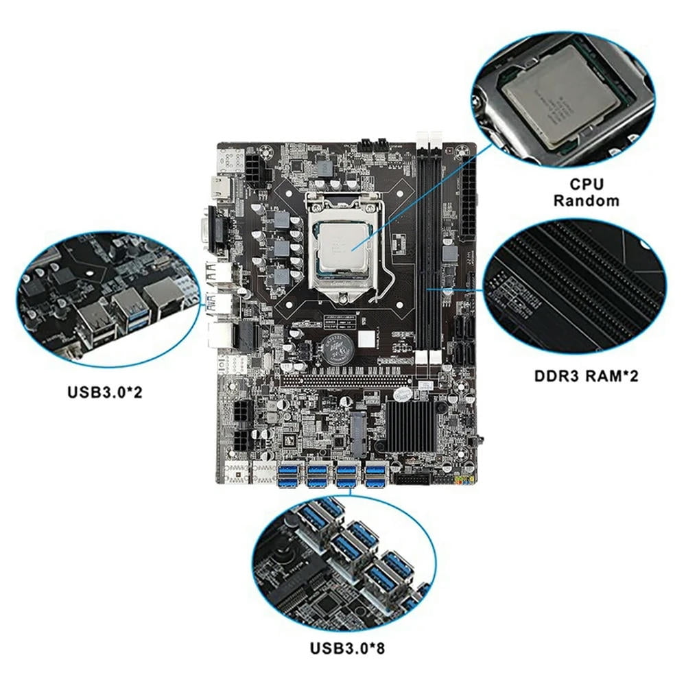 FOR B75 8 GPU BTC Mining Motherboard+CPU+Fan+Screwdriver Kit+Thermal ...