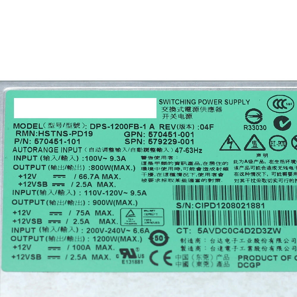 FOR DPS-1200FB-1 A HSTNS-PD19 570451-001 570451-101 579229-001 1200W ...
