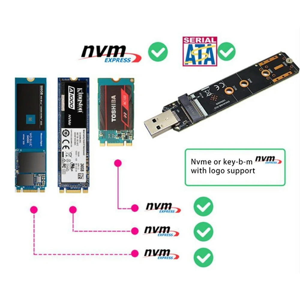 FOR Dual Protocol M.2 NVME To USB 3.1SSD Adapter,M2 SSD To NGFF Converter Card 10Gbps USB3.1 Gen ...